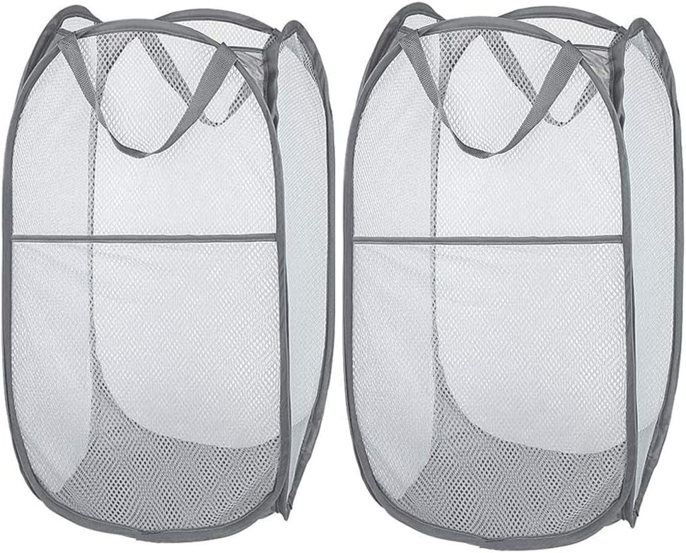 2 Pack Popup Mesh Laundry Baskets, Collapsible and Portable Clothes ...