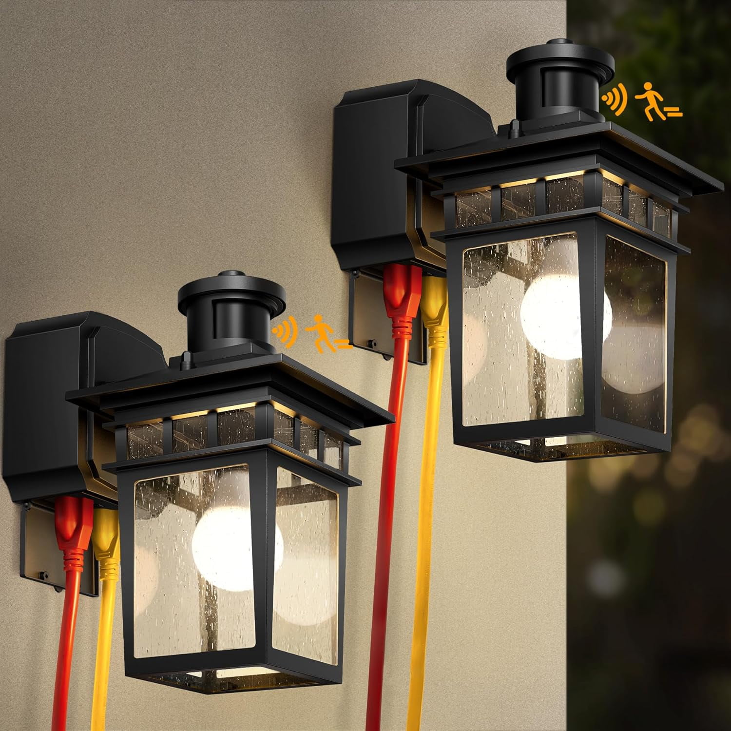 2 Pack Porch Light with GFCI Outlet, Black Dusk to Dawn Motion Sensor ...