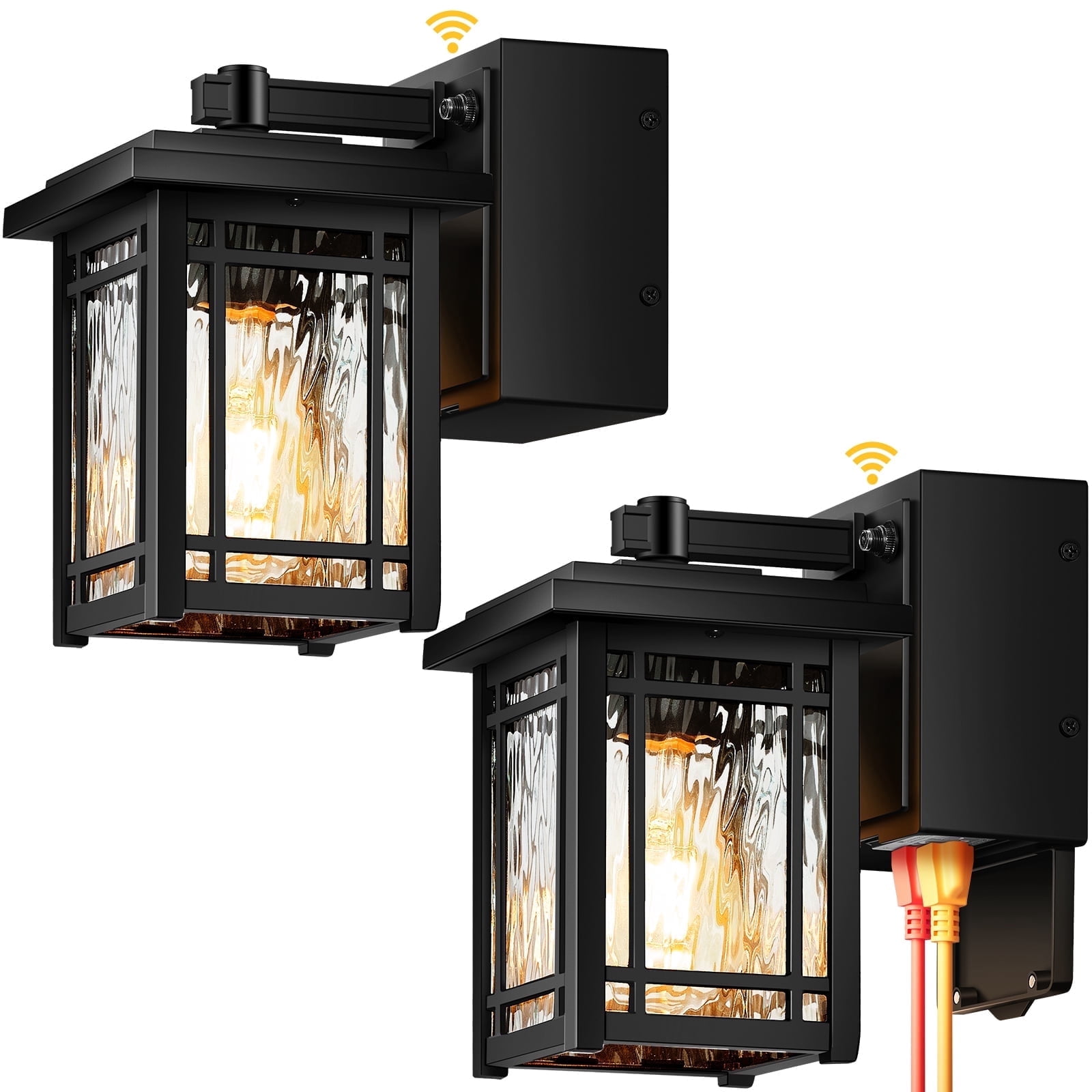 2-Pack Porch Light with GFCI Outlet, Black Dusk to Dawn Outdoor Lantern ...