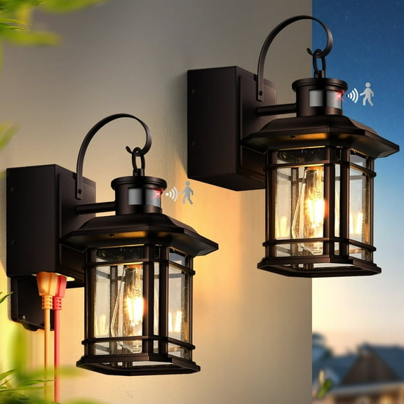 Yisuro Porch Lights with GFCI Outlet, Dusk to Dawn Motion Sensor ...