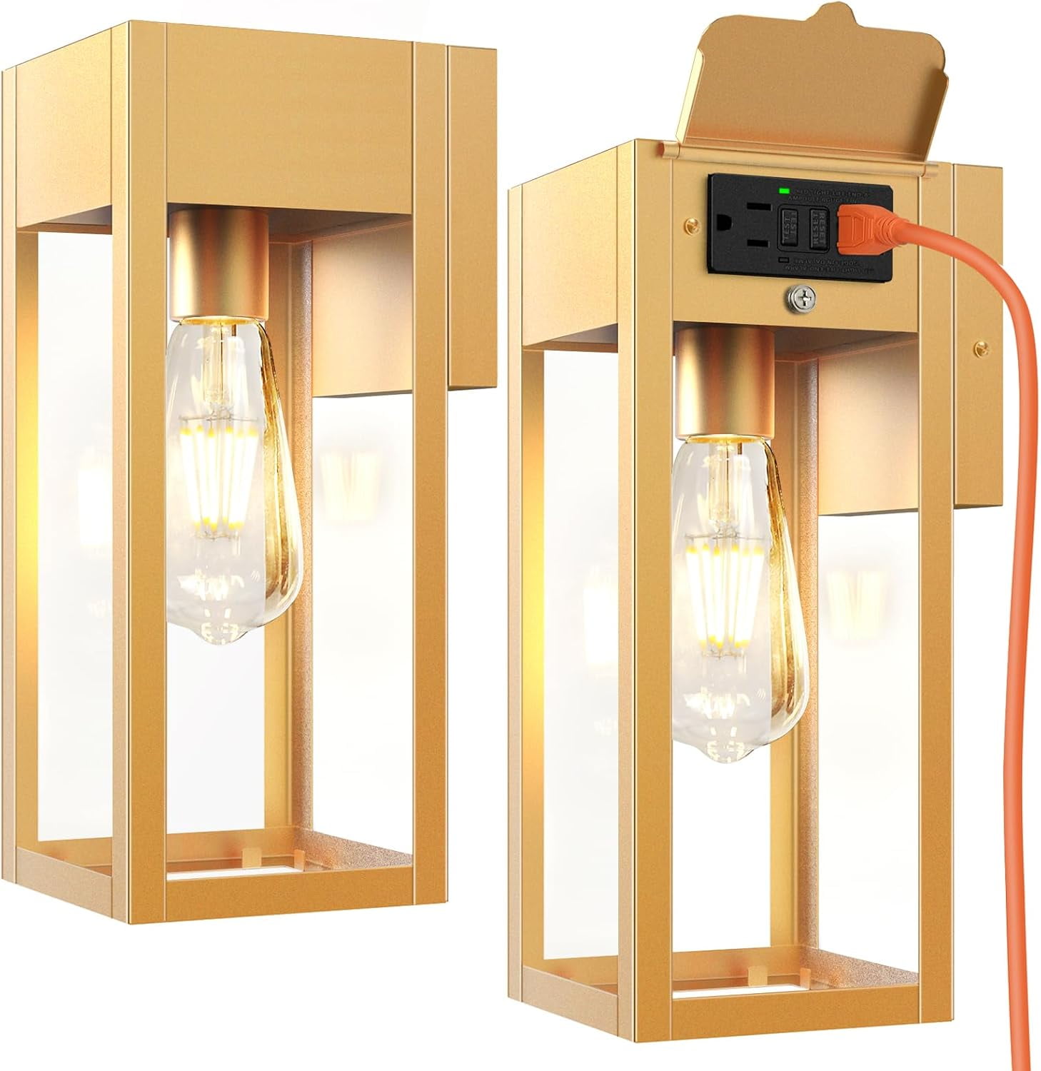 2 Pack Porch Lights Outdoor Wall Sconce, Outdoor Light with GFCI Outlet ...