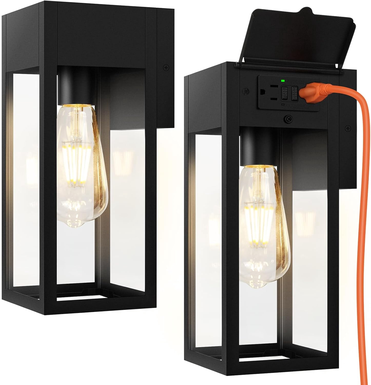 2 Pack Porch Lights Outdoor Wall Sconce, Outdoor Light with GFCI Outlet ...