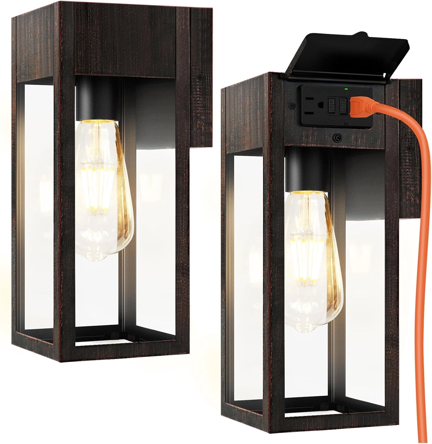 2 Pack Porch Lights Outdoor Wall Sconce, Outdoor Light with GFCI Outlet ...