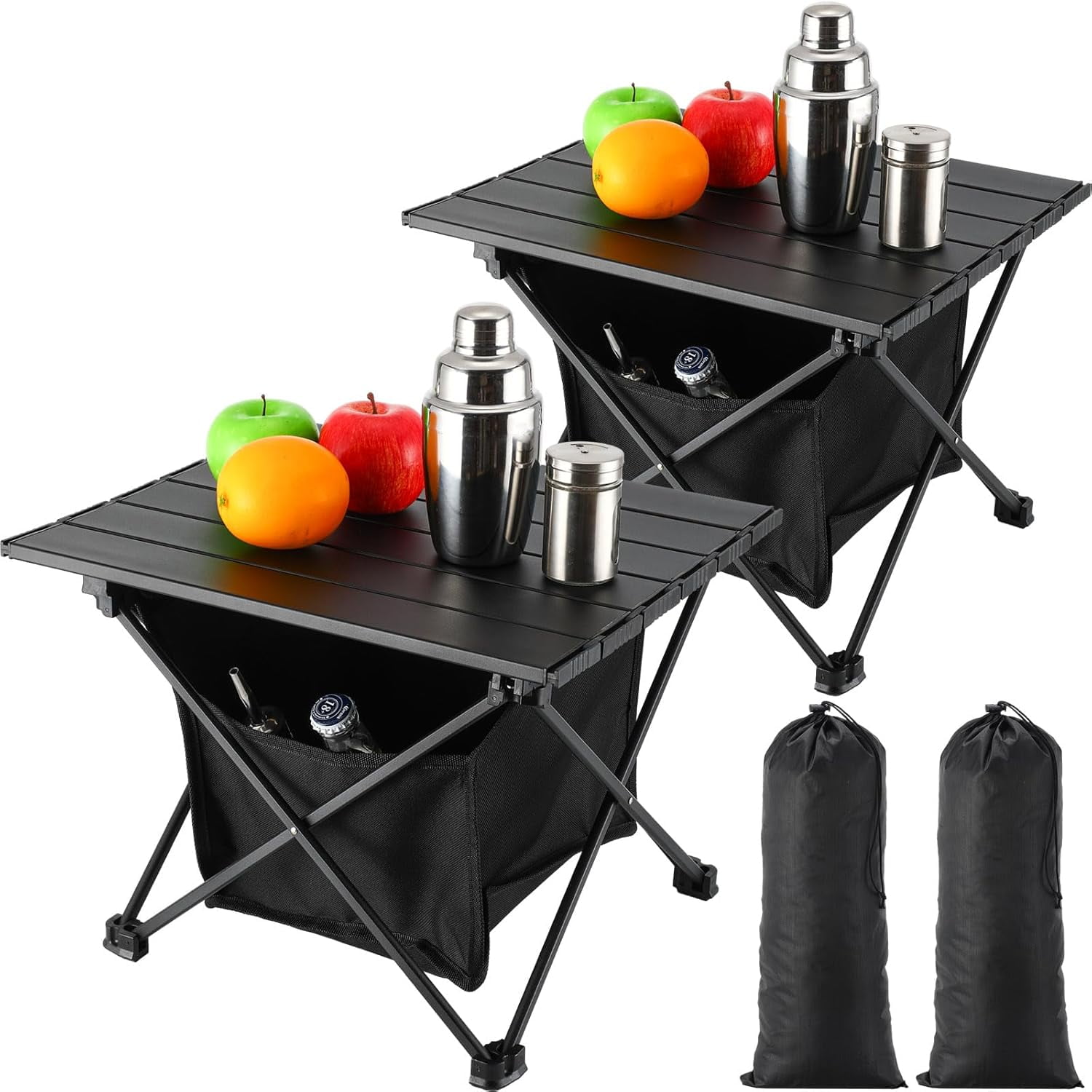 2 Pack Portable Camping Side Table with Storage Bag Lightweight Small ...