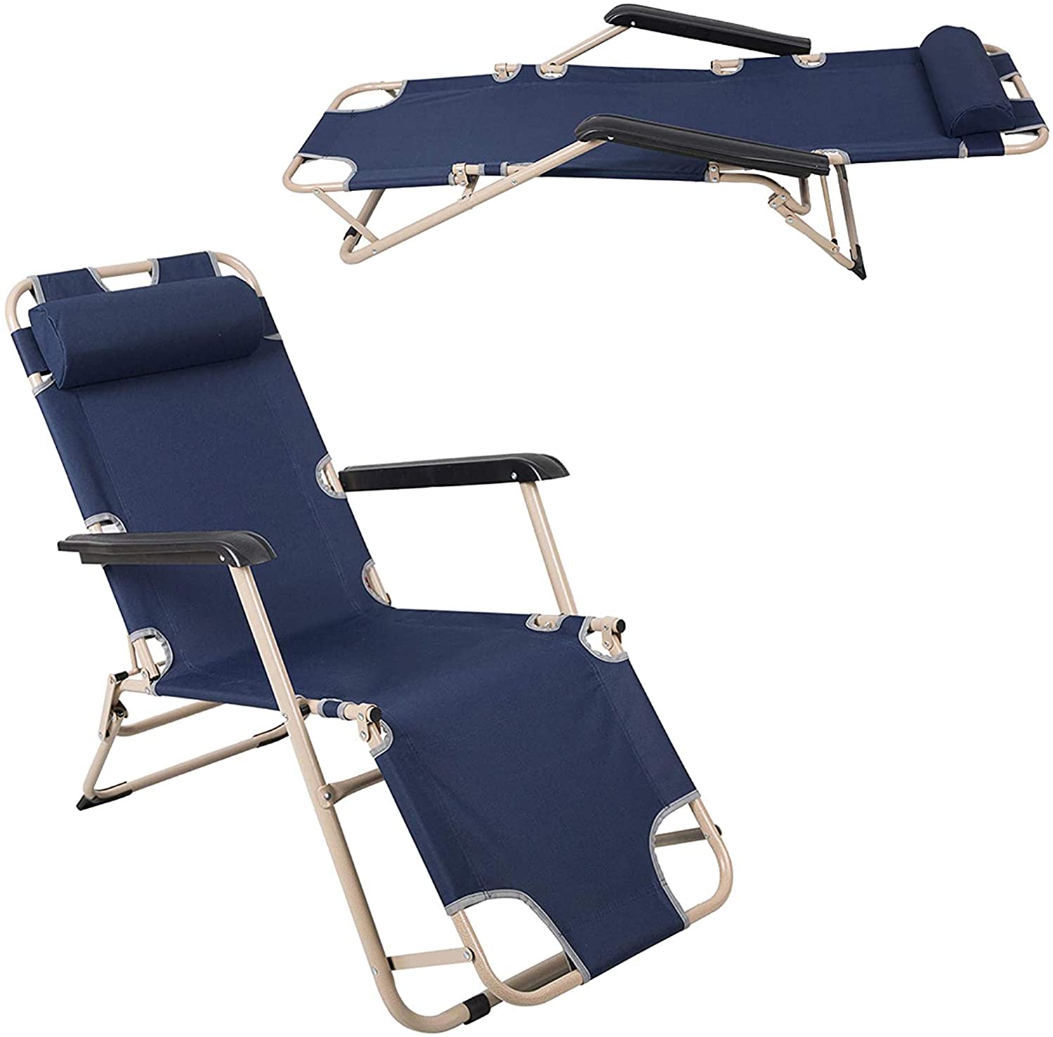 2 Pack Portable Chaise Lounge Chair Flat Folding Outdoor Recliner Chair ...