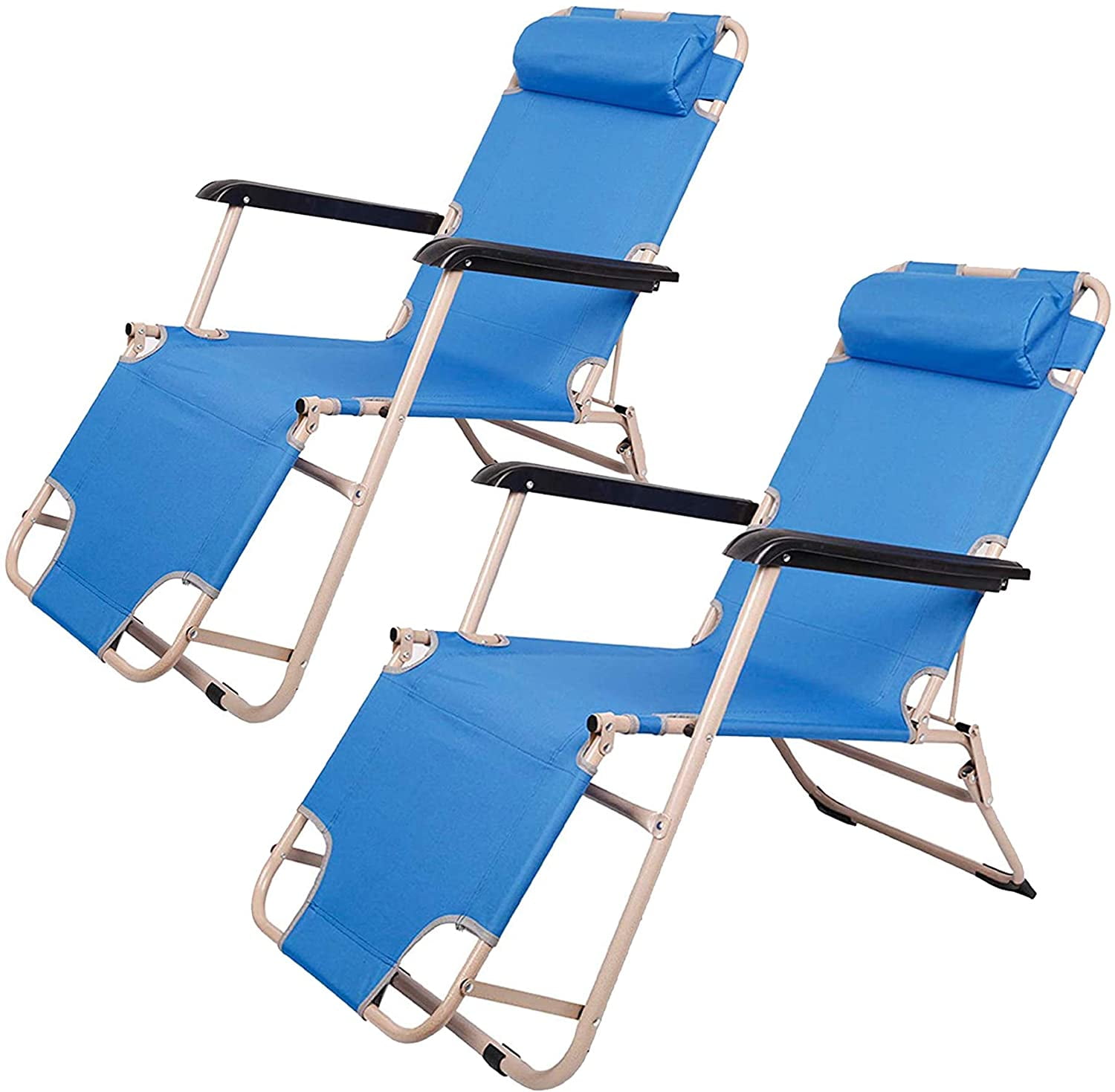 2 Pack Portable Chaise Lounge Chair Flat Folding Outdoor Recliner Chair ...