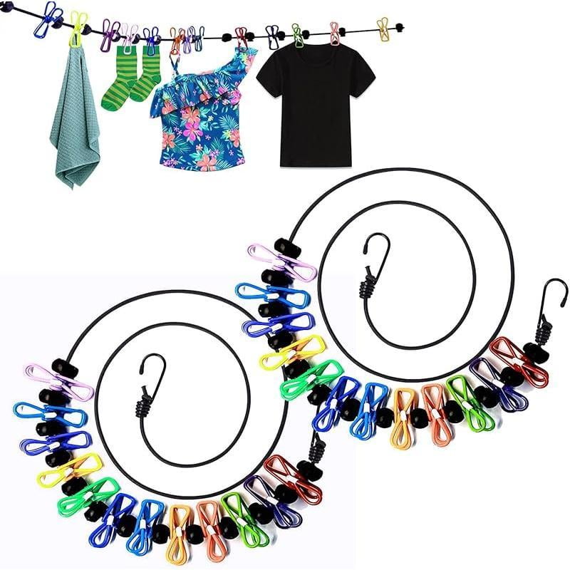 2 Pack Portable Clothesline with 12 Clothespins, Windproof Travel ...