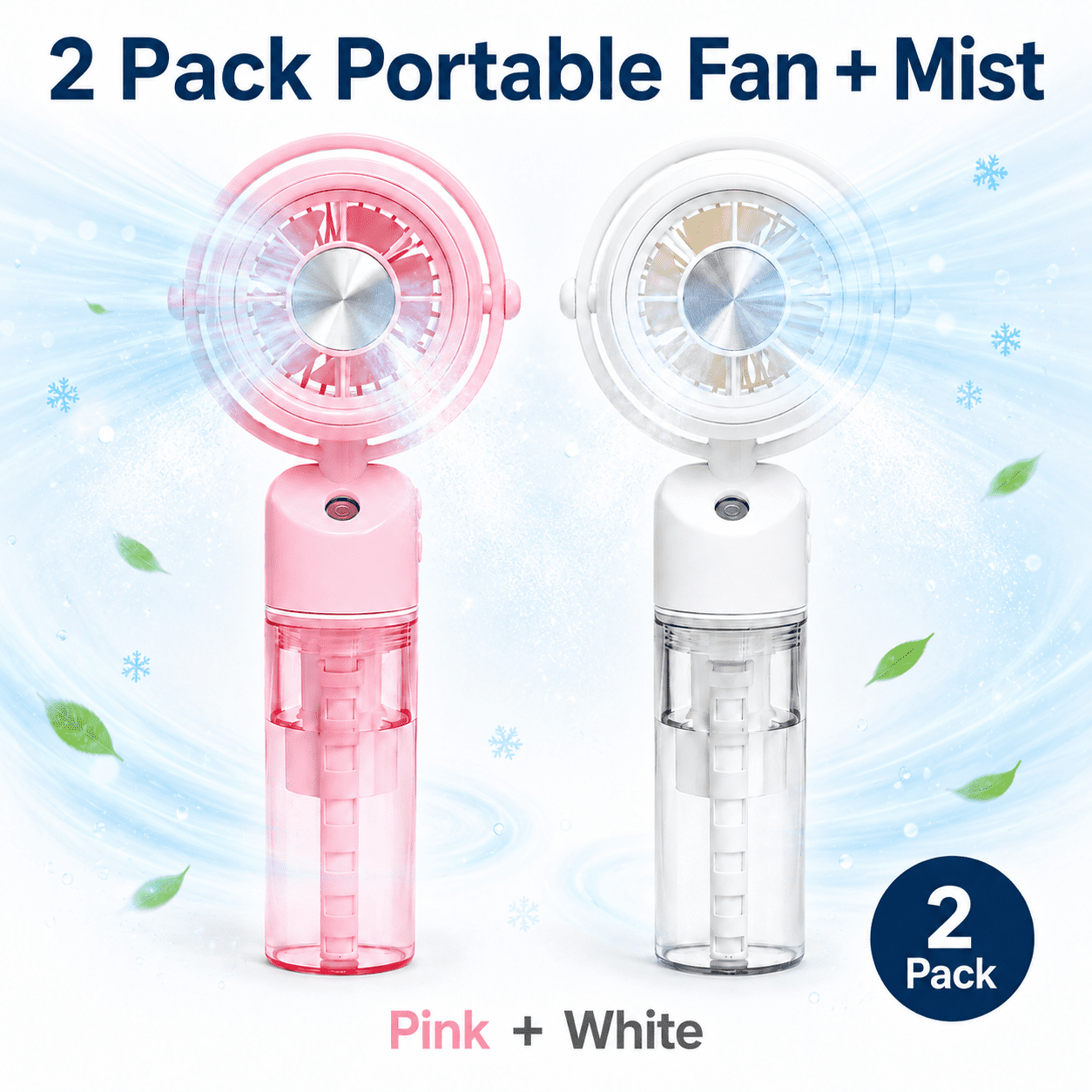 2 Pack Portable Fan and Desk Fan with Mist, Mini Handheld Spray Cooling ...