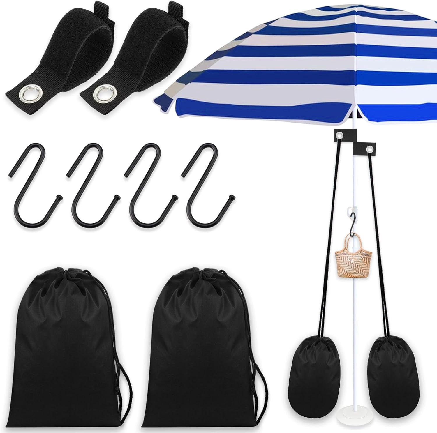 2 Pack Portable Summer Beach Umbrella Sand Bags Large Waterproof Canopy ...