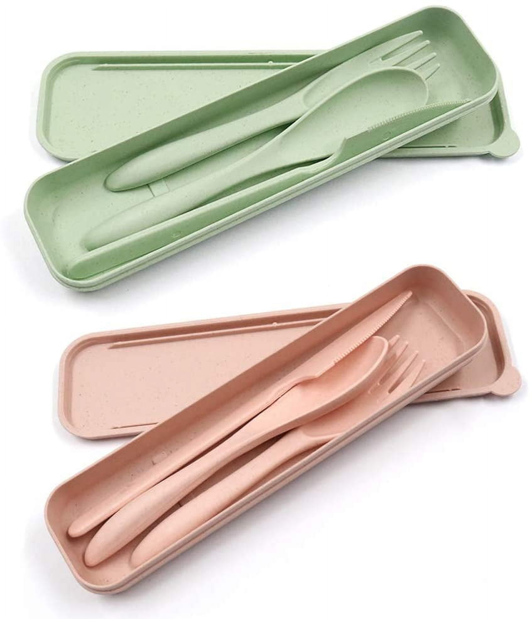 2 Pack Portable Travel Cutlery Set, Reusable Flatware Set Wheat Straw ...