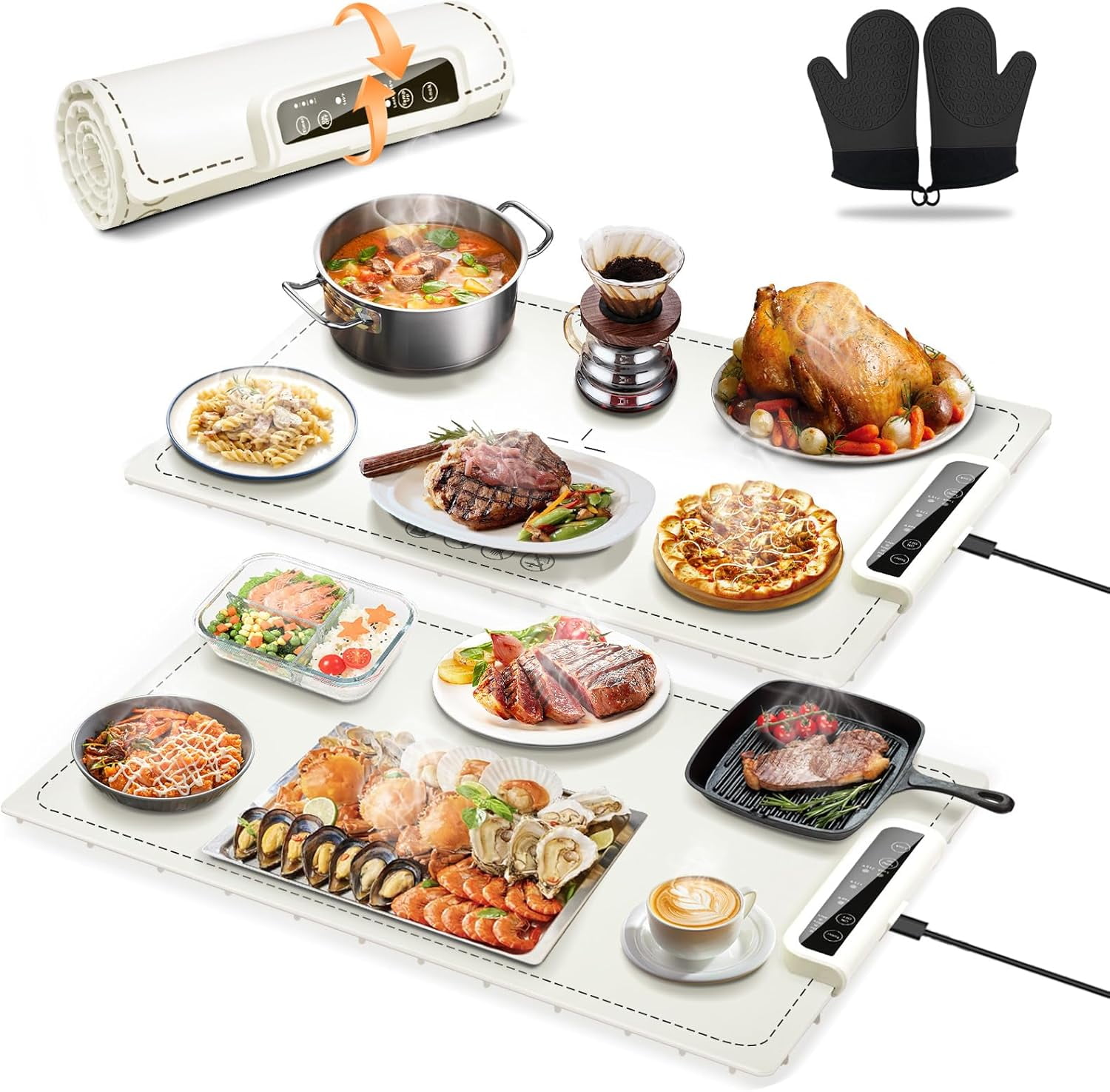 2 Pack Portable Warming Mat for Food,Upgraded Food Warming Pads for ...