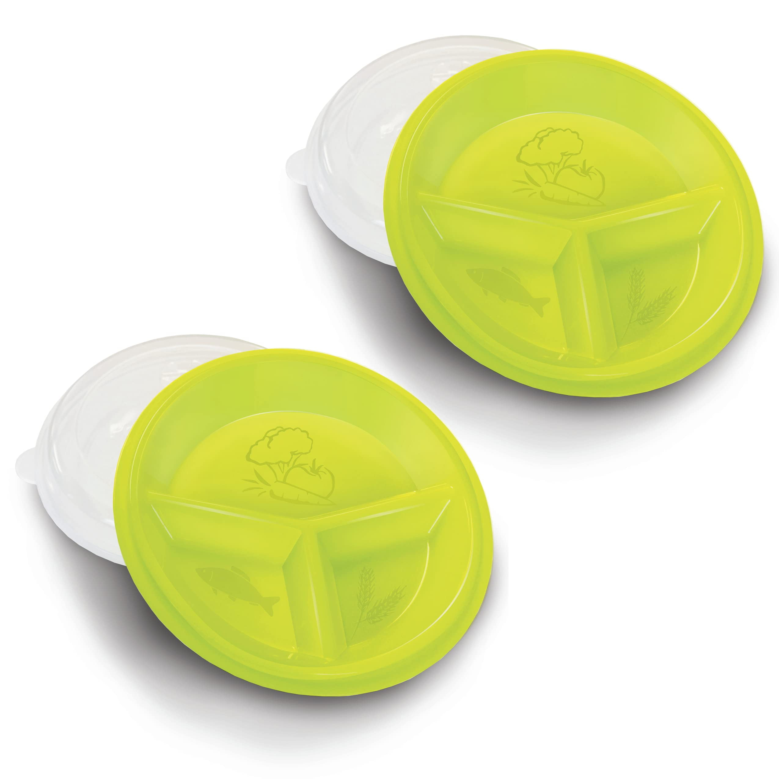 2-Pack Portion Control Plate with Snap-On Lid – 3 Marked Divided ...