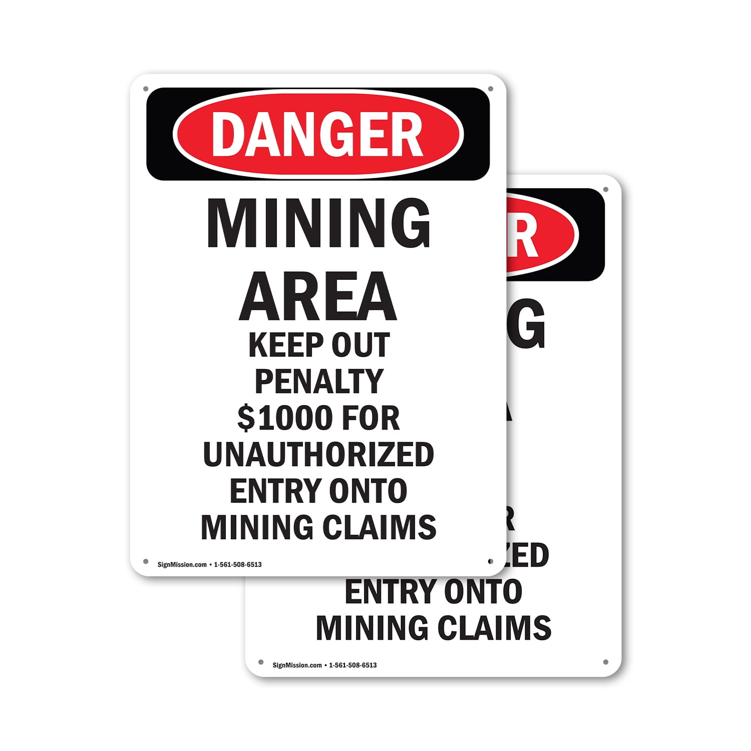 (2 Pack) Portrait Mining Area Keep Out OSHA Danger Sign 12 Inch X 18 ...