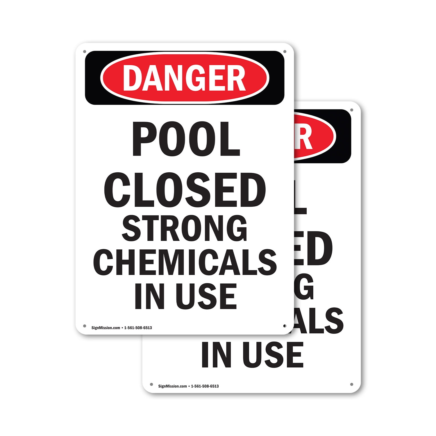 (2 Pack) Portrait Pool Closed Strong Chemicals In Use OSHA Danger Sign ...