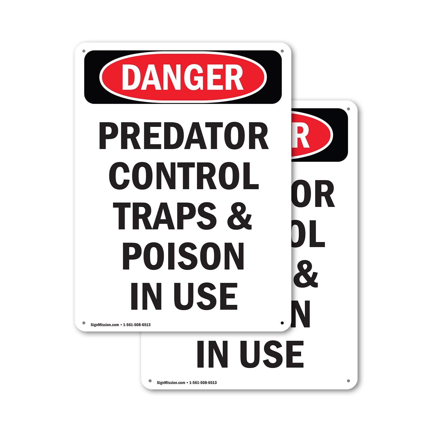 (2 Pack) Portrait Predator Control Traps OSHA Danger Sign 18 Inch X 24 ...