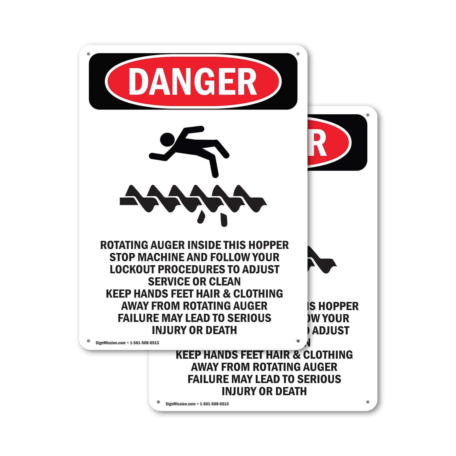 (2 Pack) Portrait Rotating Auger Inside This OSHA Danger Sign 7 Inch X ...