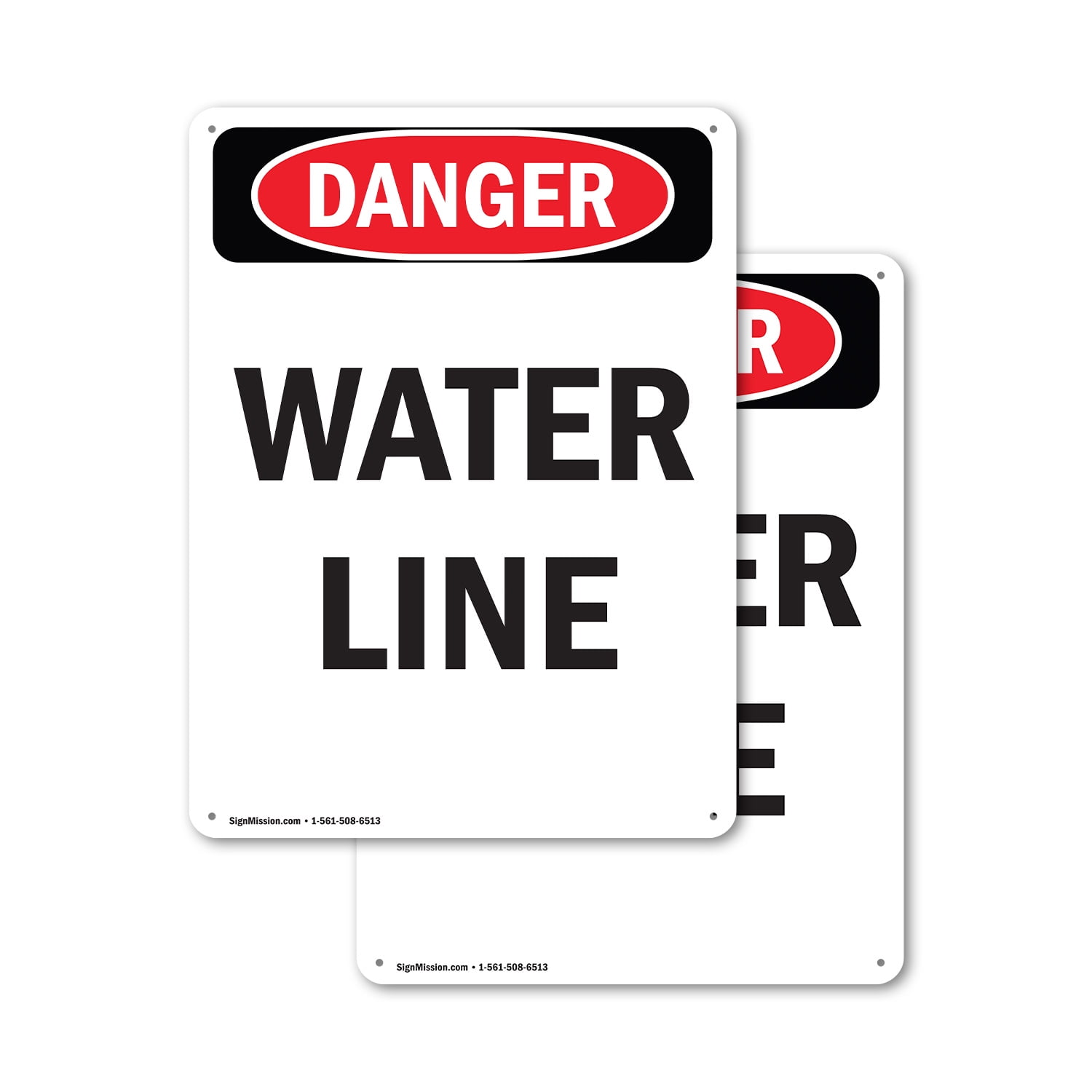 (2 Pack) Portrait Water Line OSHA Danger Sign 18 Inch X 24 Inch Indoor ...