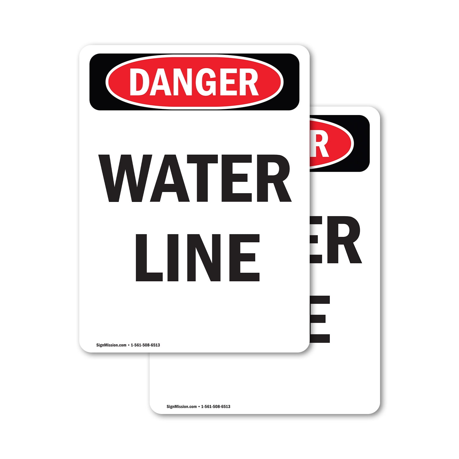 (2 Pack) Portrait Water Line OSHA Danger Sign 5 Inch X 7 Inch Vinyl ...
