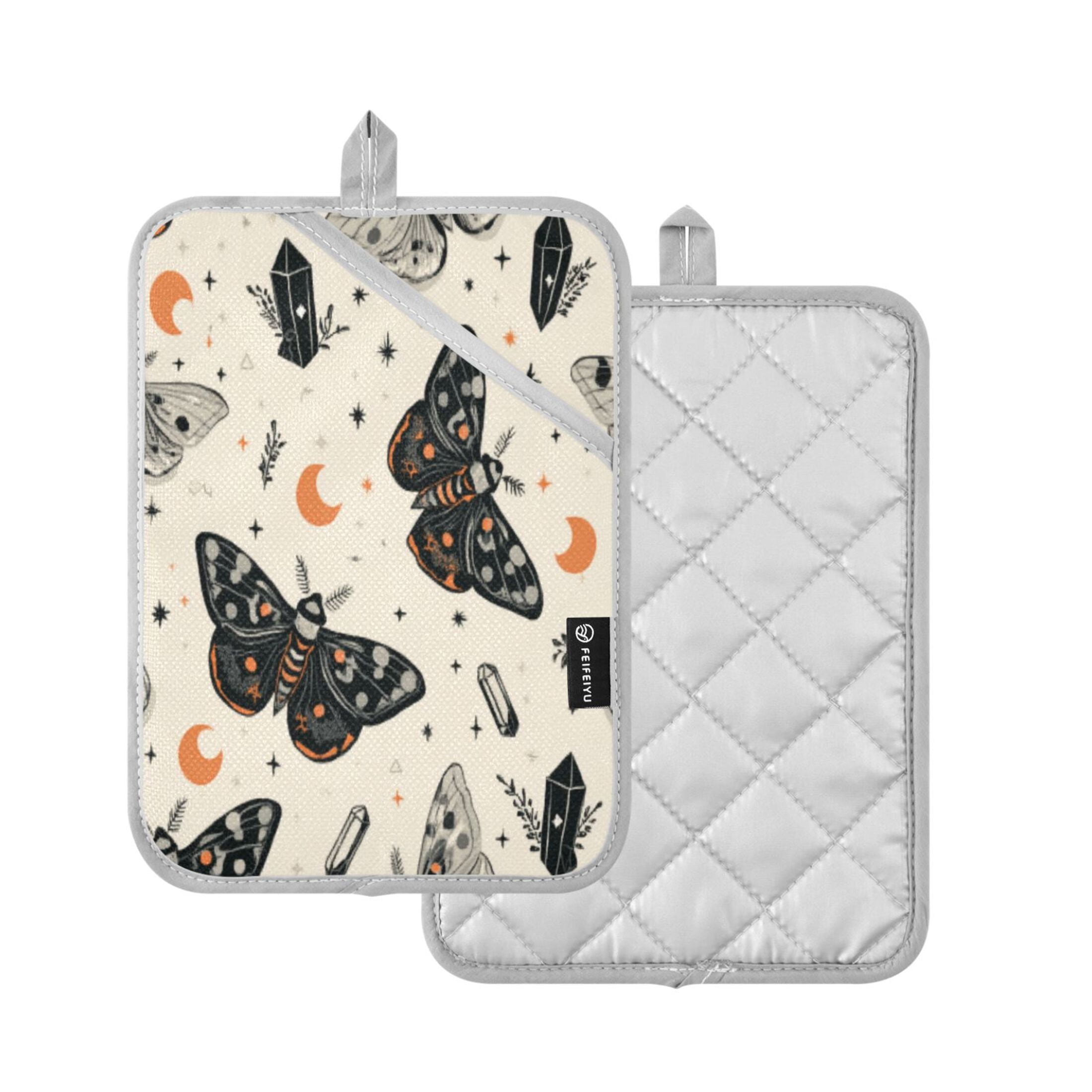 2-Pack Pot Holders Heat Resistant Kitchen Oven Mitts 7x9.8in for Oven, Microwave & BBQ Black and ...