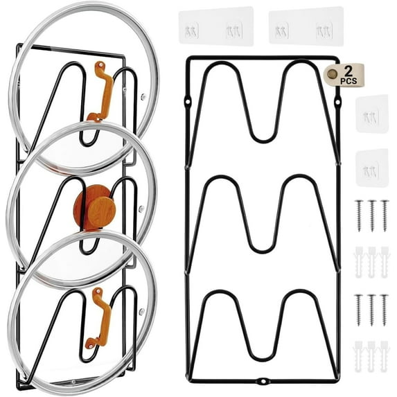 2 Pack Pot Lid Organizer For Cabinet Door Wall 3 Tier Stainless Wall ...