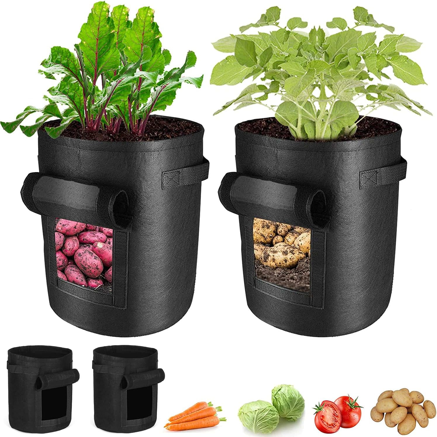 2 Pack Potato Grow Bags, 7 Gallon Non-Woven Aeration Fabric Planting ...