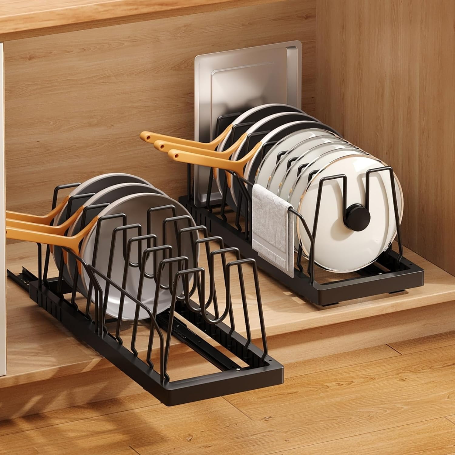 2 Pack Pots and Pans Organizer Under Cabinet, 21.6" Deep Pull Out Pot ...