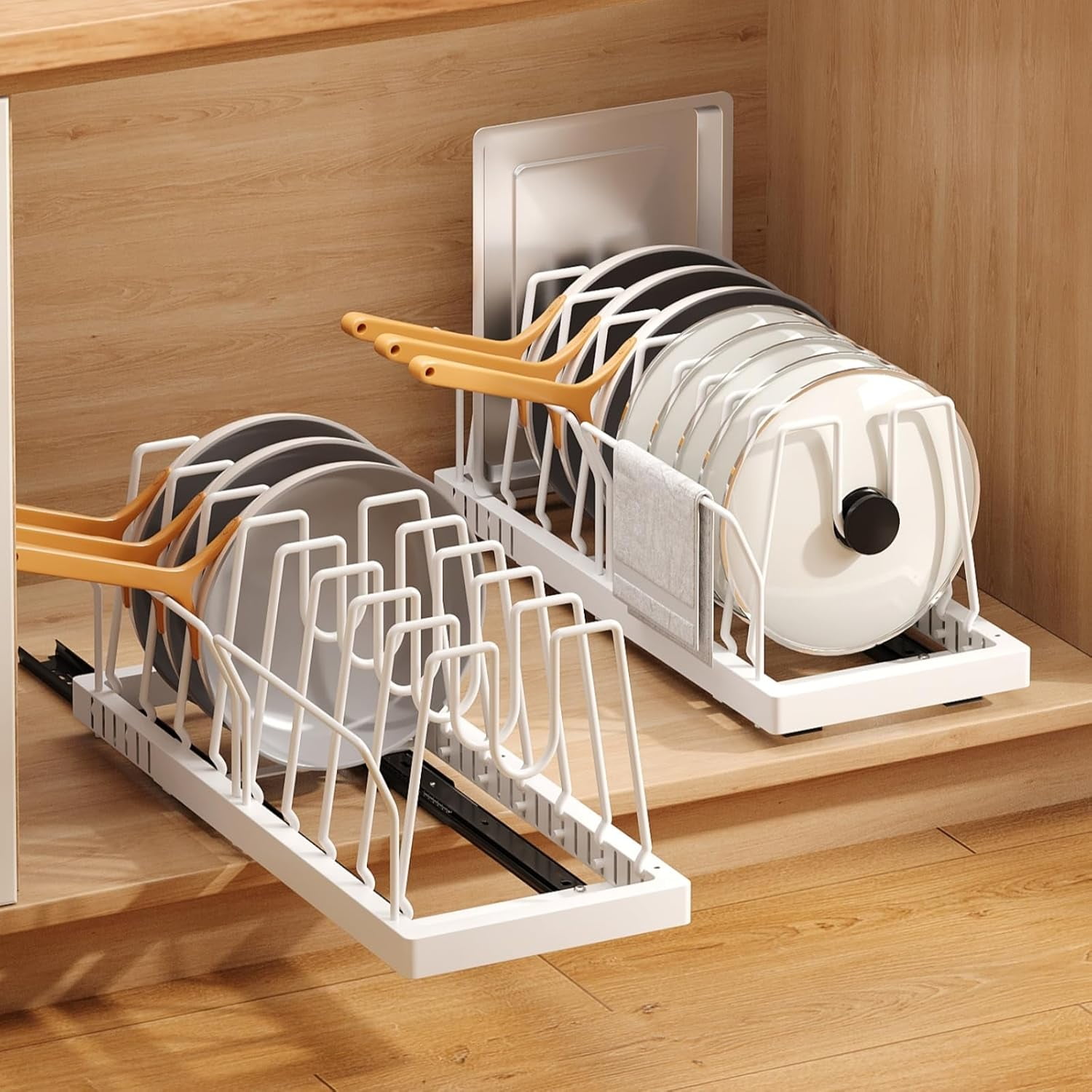 2 Pack Pots and Pans Organizer Under Cabinet, 21.6" Deep Pull Out Pot ...