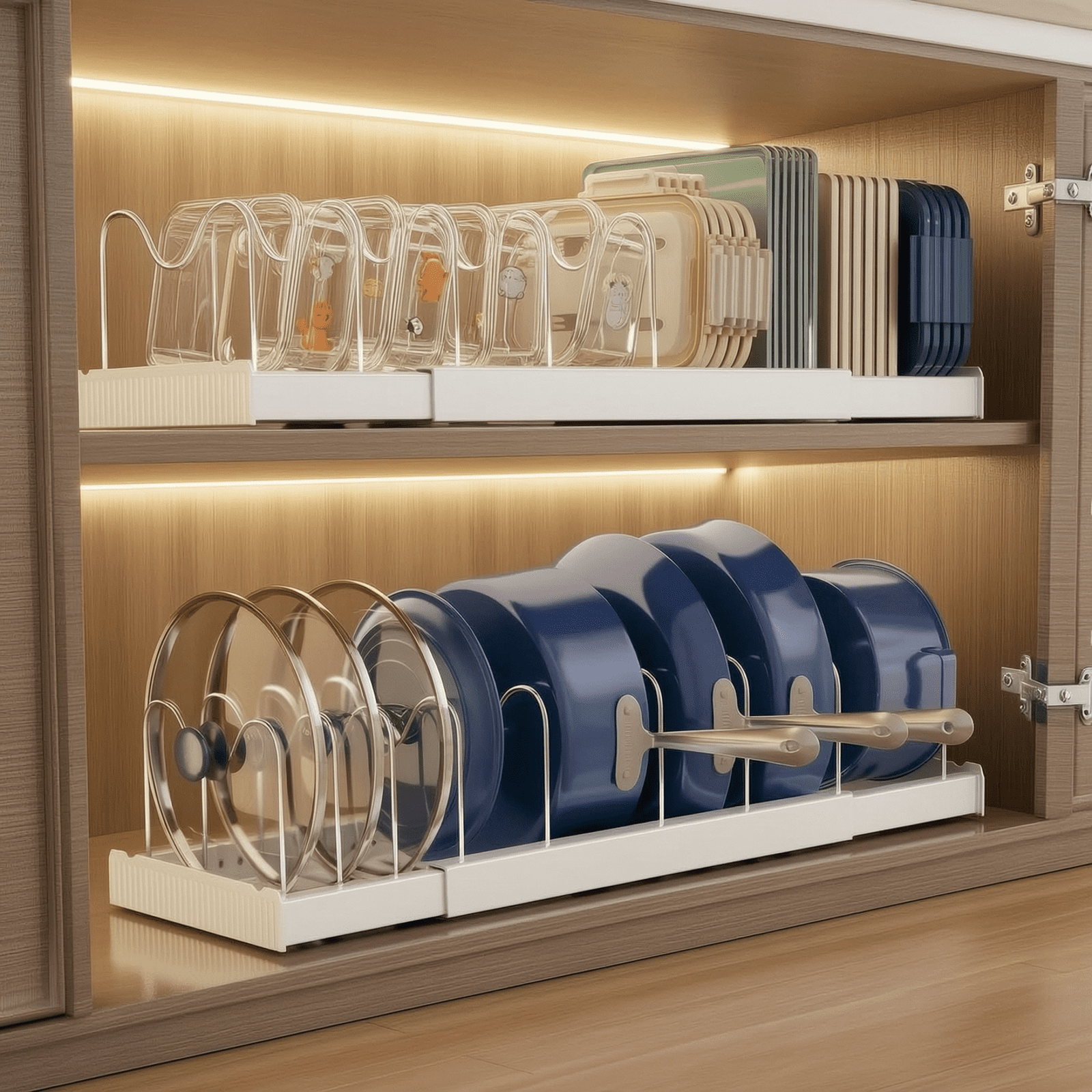 2 Pack Pots and Pans Organizer Under Cabinet, Expandable Pot Pan Lid ...
