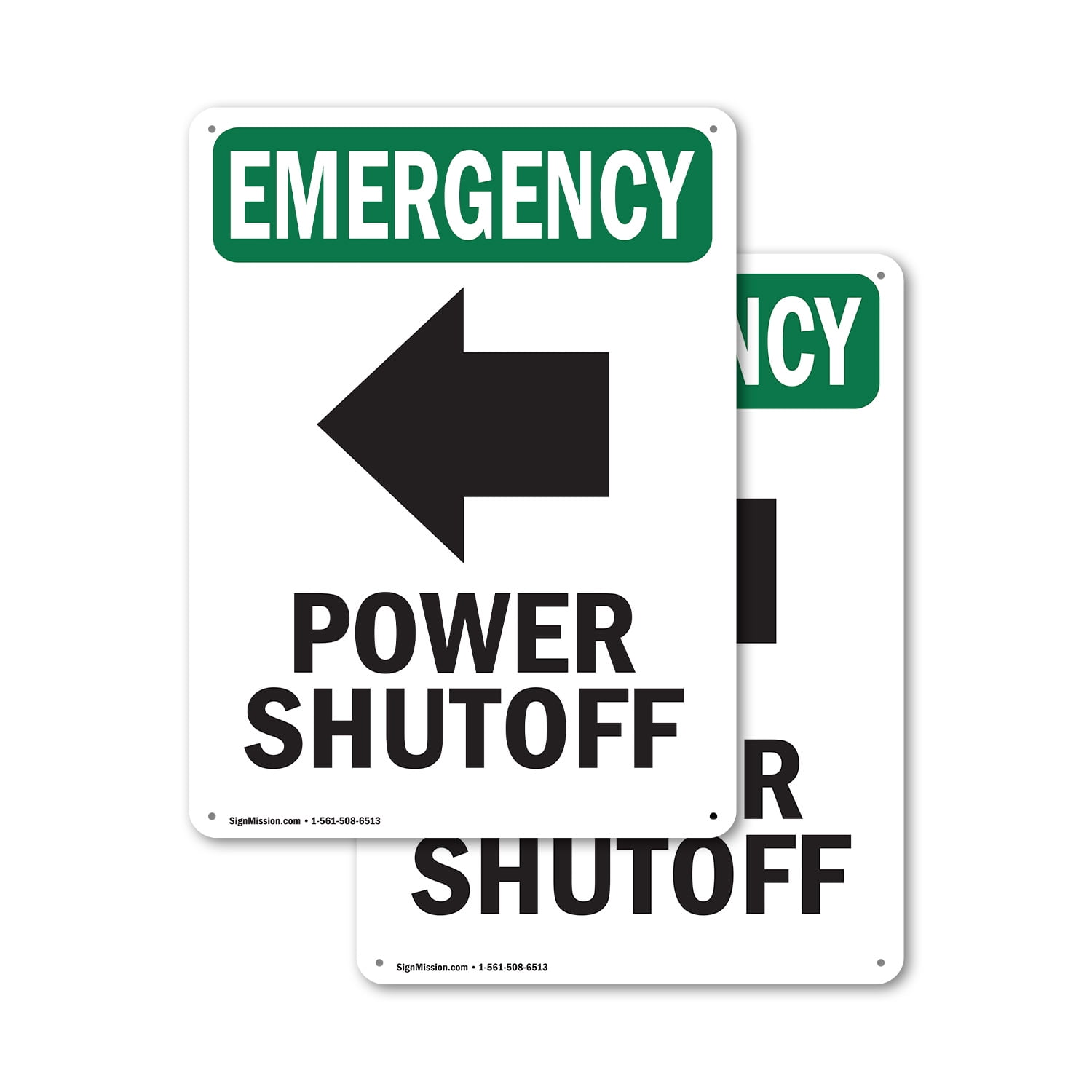 (2 Pack) Power Shutoff [Left Arrow] With Symbol OSHA Emergency Sign 7 ...