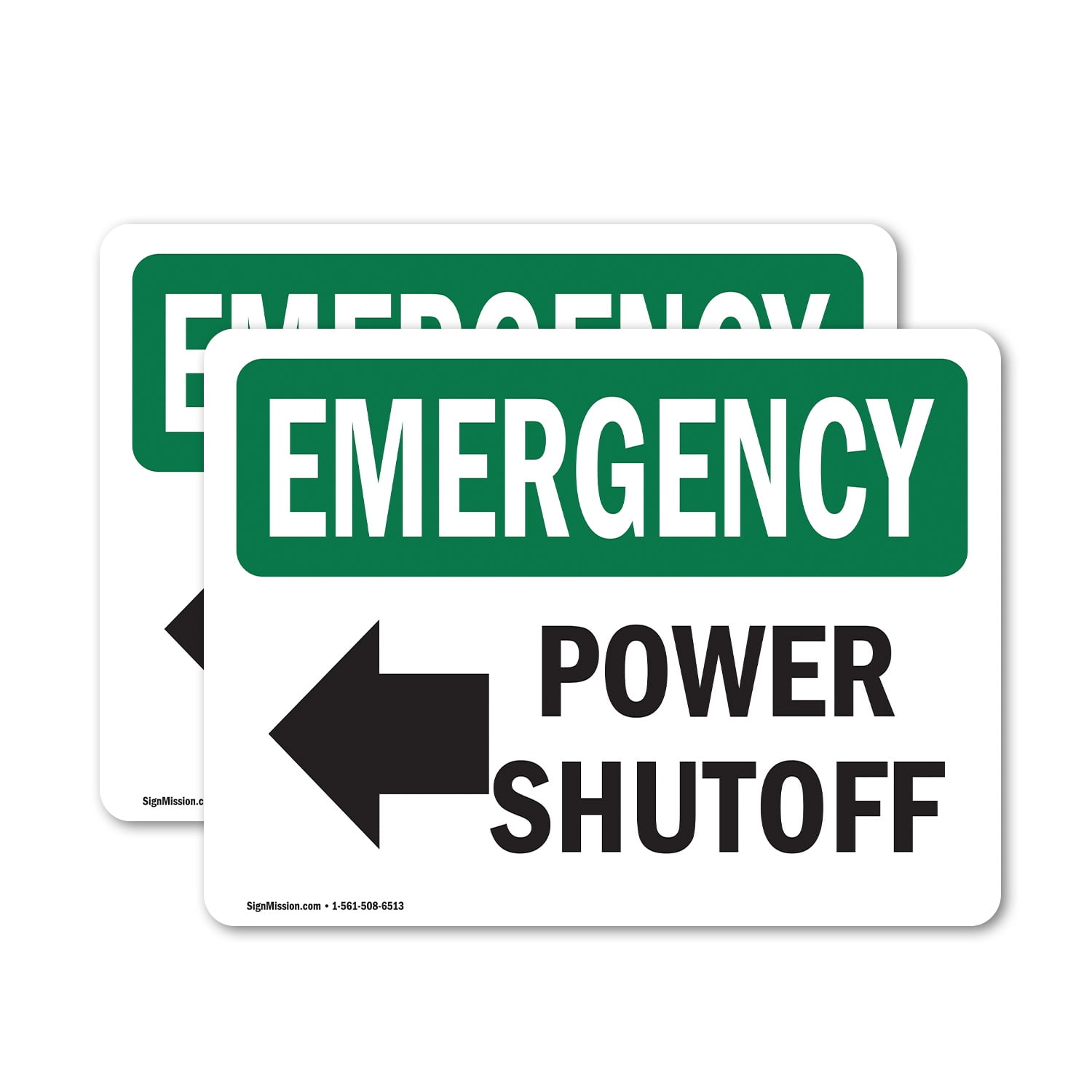 (2 Pack) Power Shutoff [Left Arrow] With Symbol OSHA Emergency Sign ...