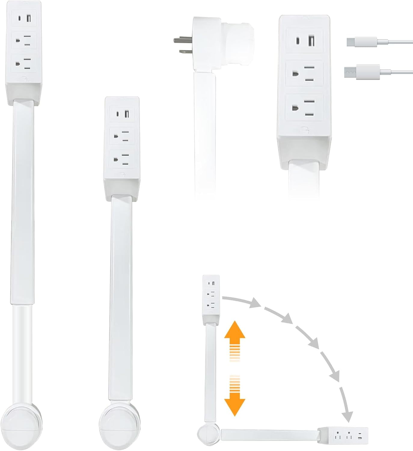 2 Pack Power Socket Expander, Rotatable 180° Electrical Outlet Extender ...