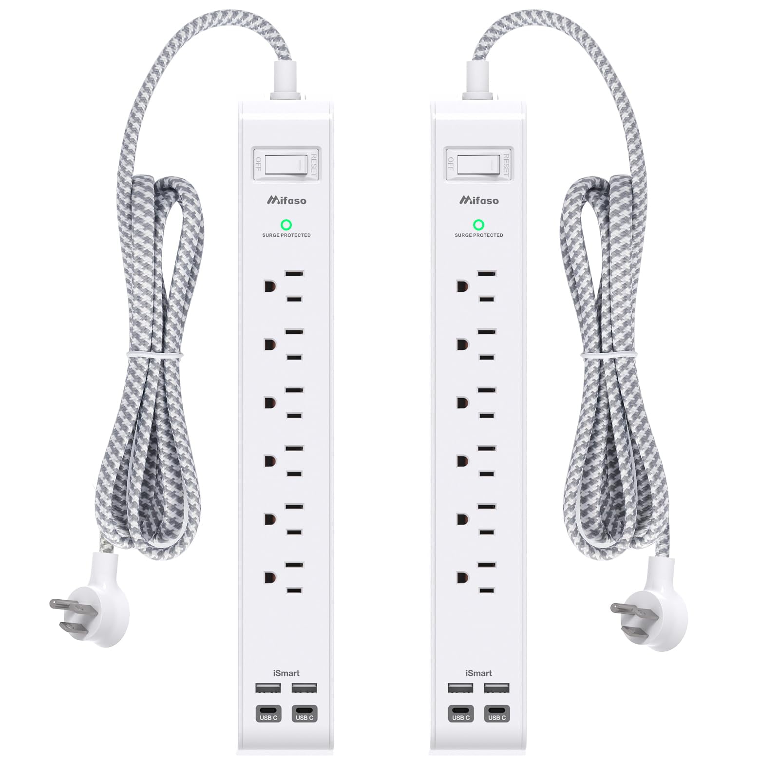 2 Pack Power Strip, 12FT Long Extension Cord, Surge Protector with 6 ...