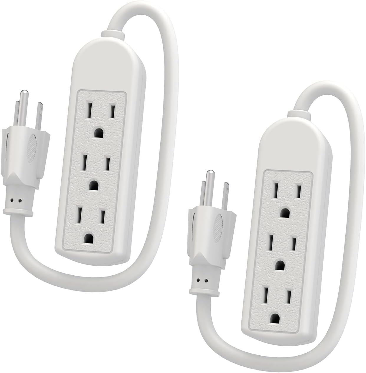 2-Pack Power Strip 3 Prong Outlet - Slim White 3 Grounded Outlets 1ft ...