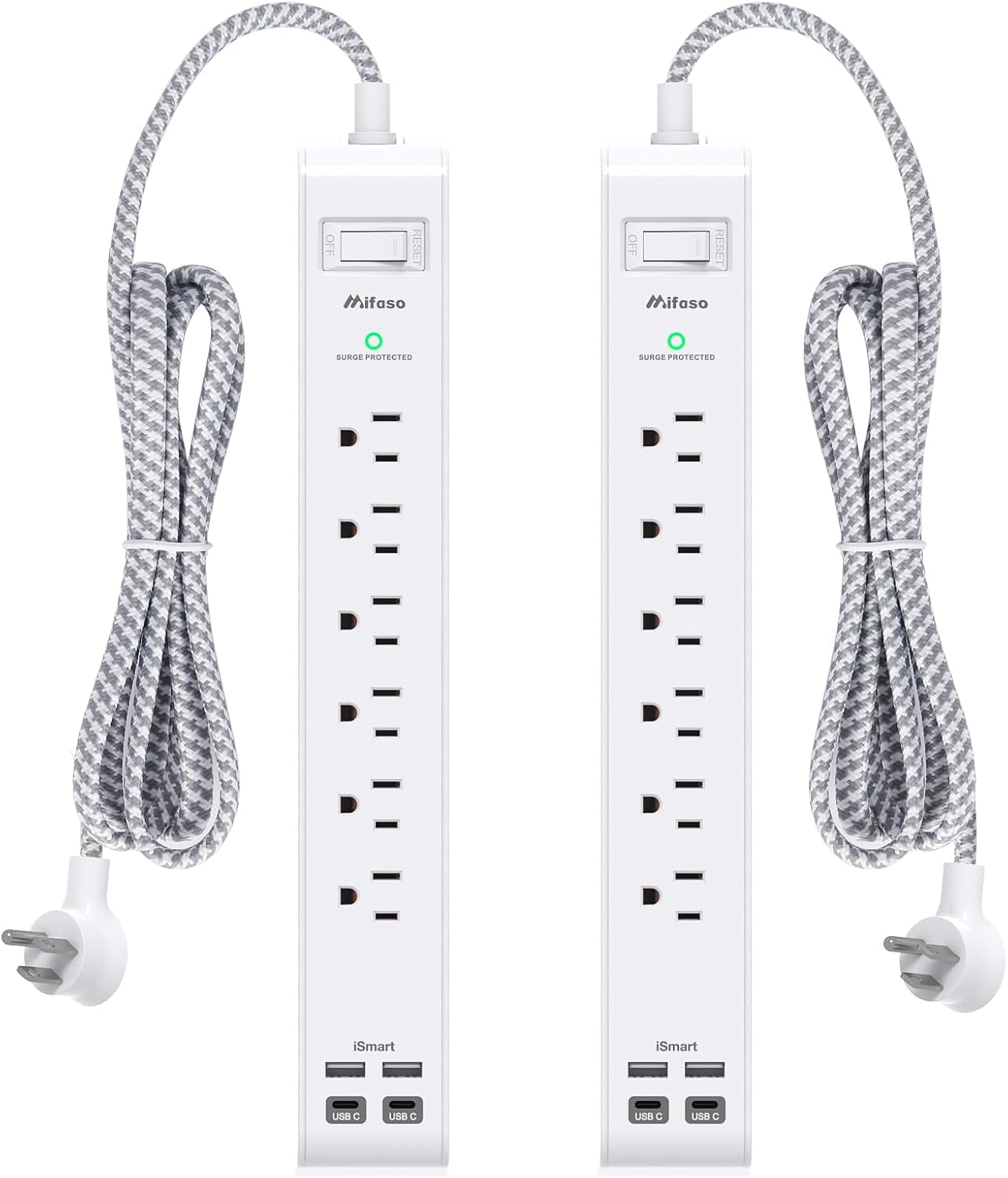 2 Pack Power Strip Sur Protector, 6 Outlets 4 USB Ports (2 USB C) 5Ft ...