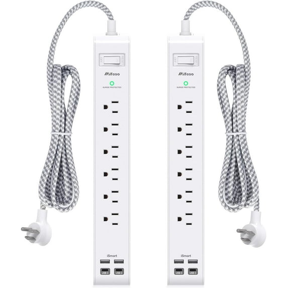2 Pack Power Strip Sur Protector, 6 Outlets 4 USB Ports (2 USB C) 5Ft ...