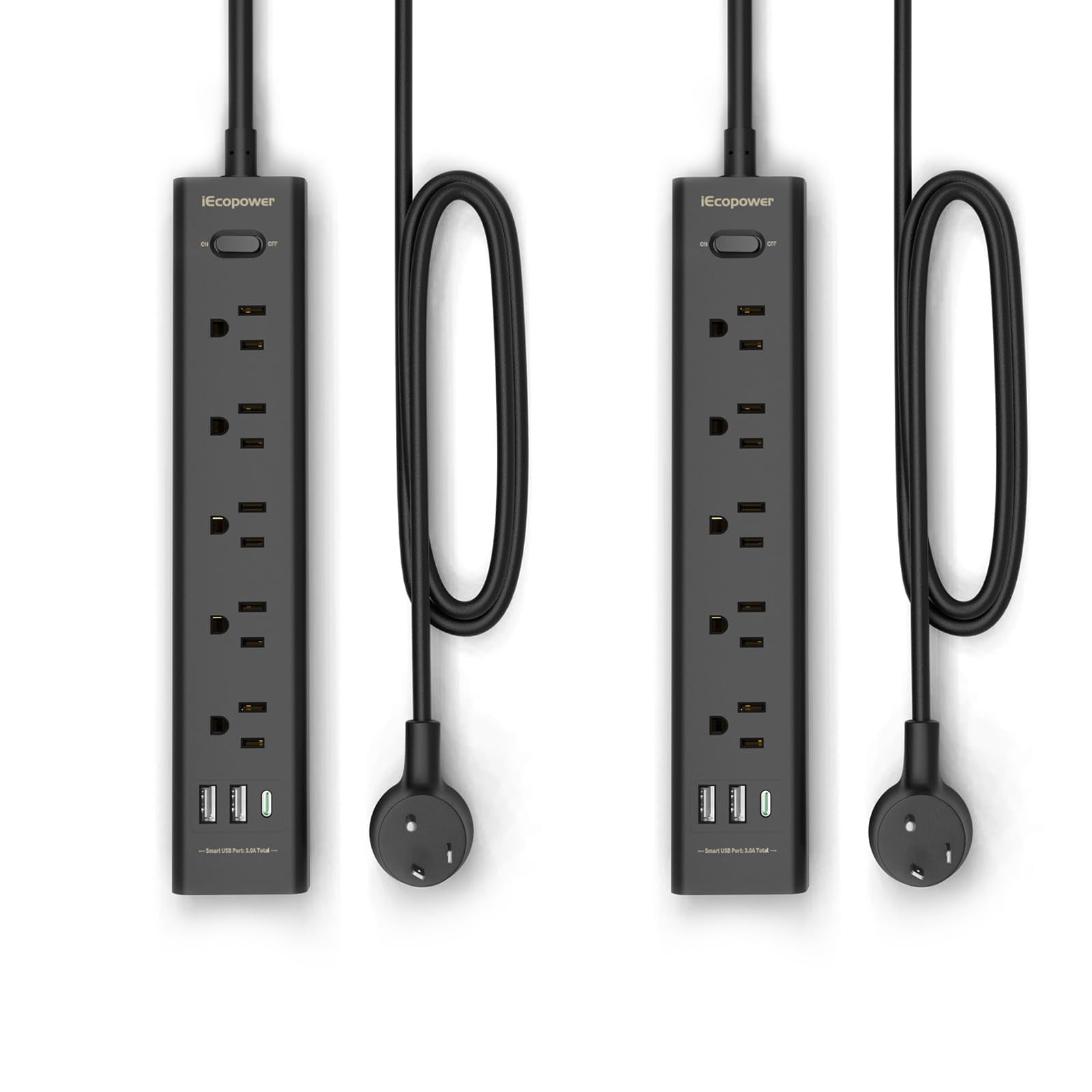 2 Pack Power Strip Surge Protector-5 Widely Spaced Outlets 3 USB Ports ...