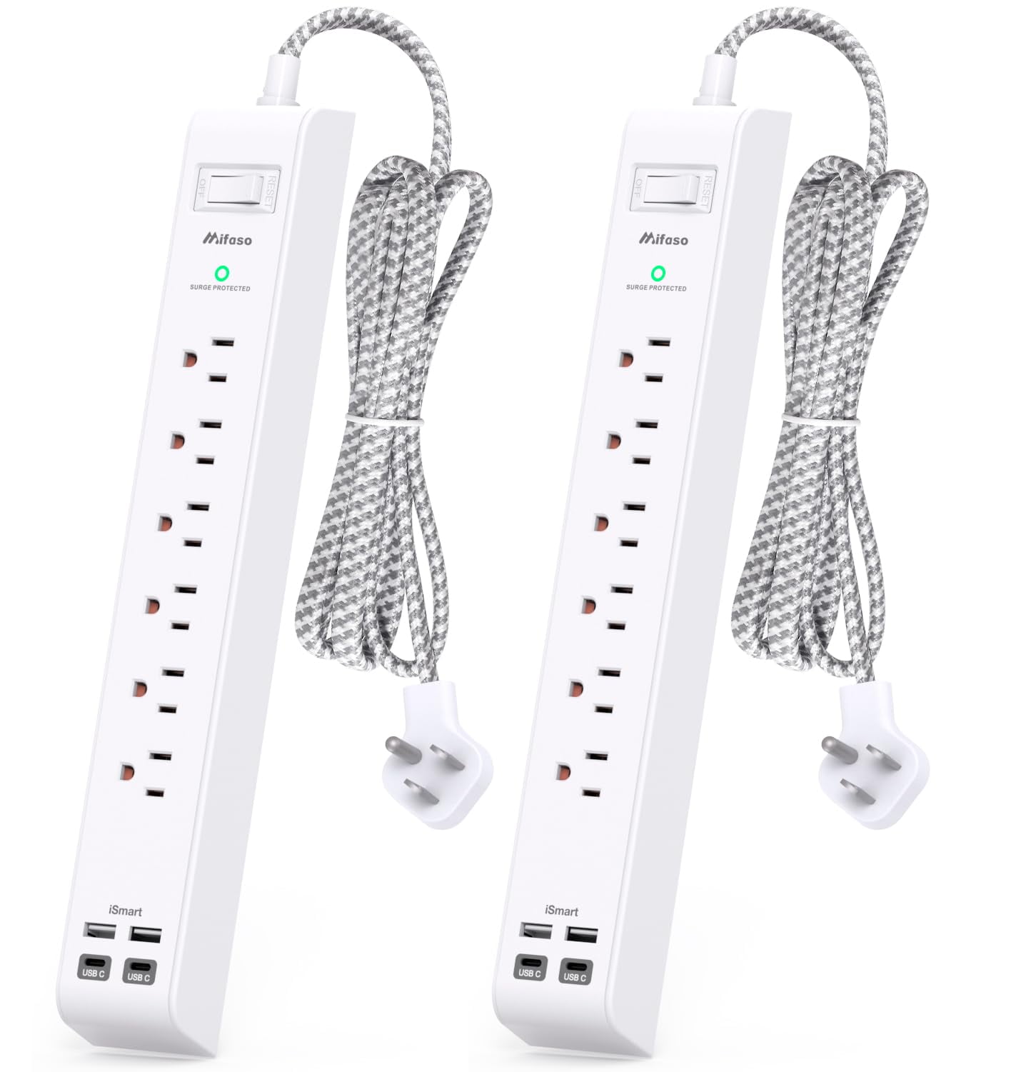 2 Pack Power Strip Surge Protector - 6 Outlets 4 USB Charging Ports ...