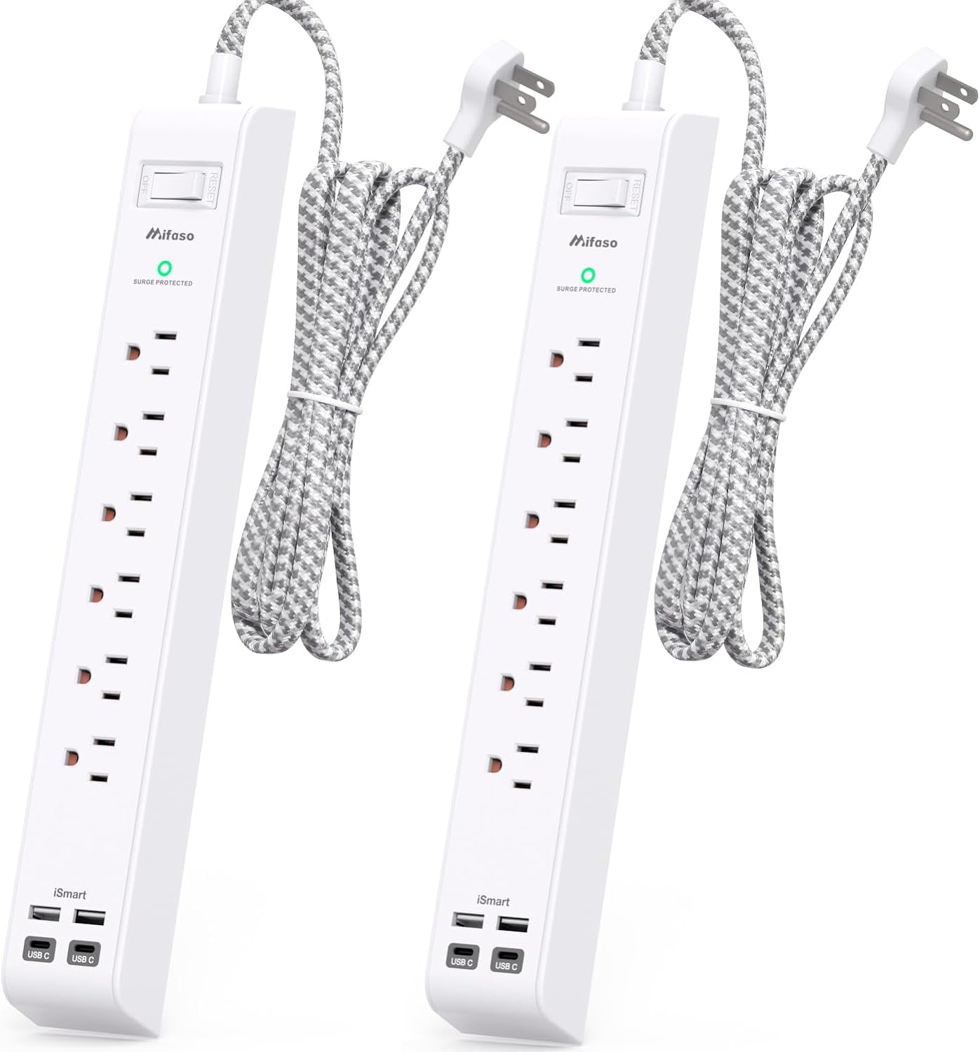 2 Pack Power Strip Surge Protector - 6 Outlets 4 USB Charging Ports ...
