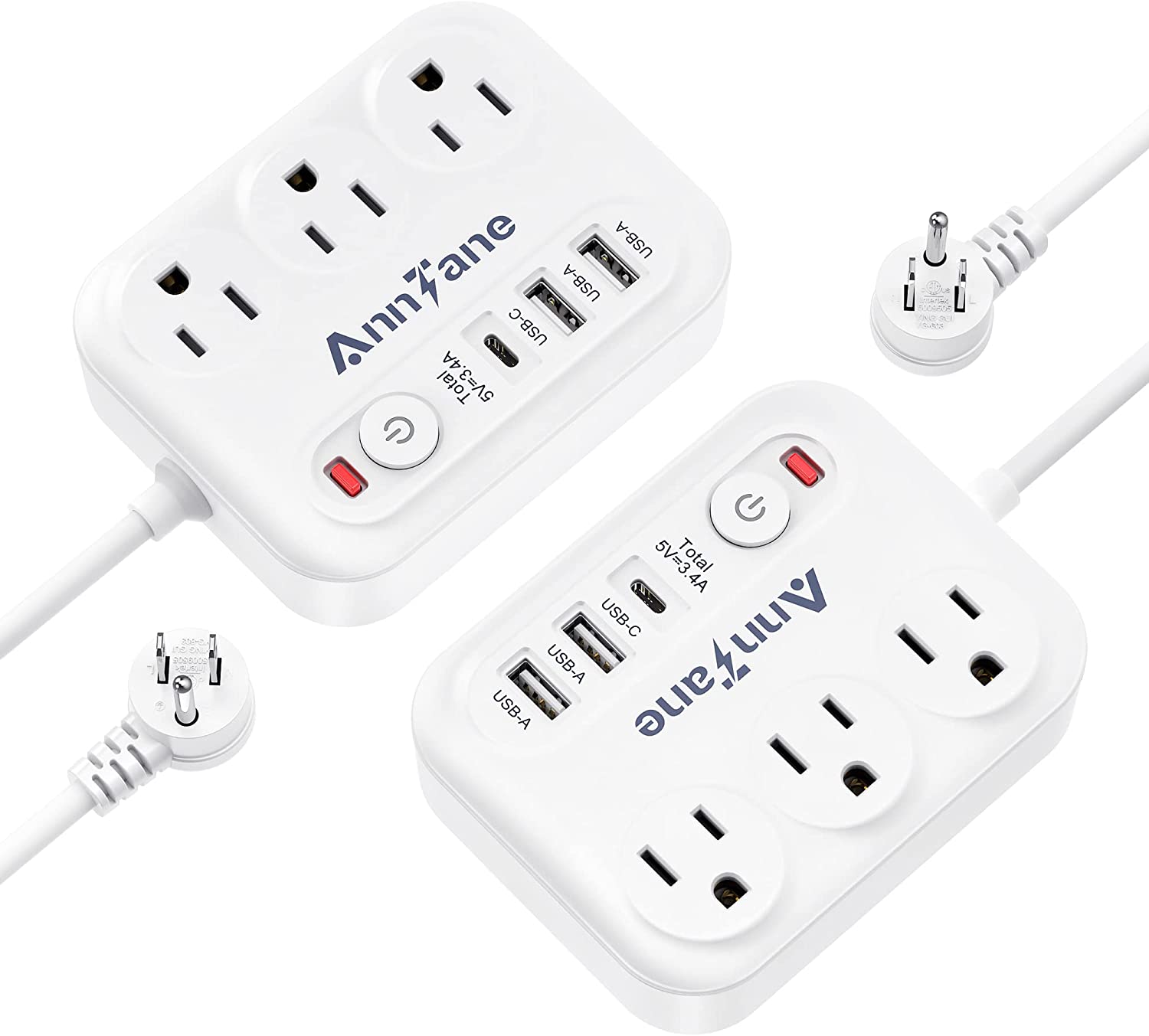 2 Pack Power Strip Surge Protector（Mini） - USB C Ports (3.4A), 5 FT ...