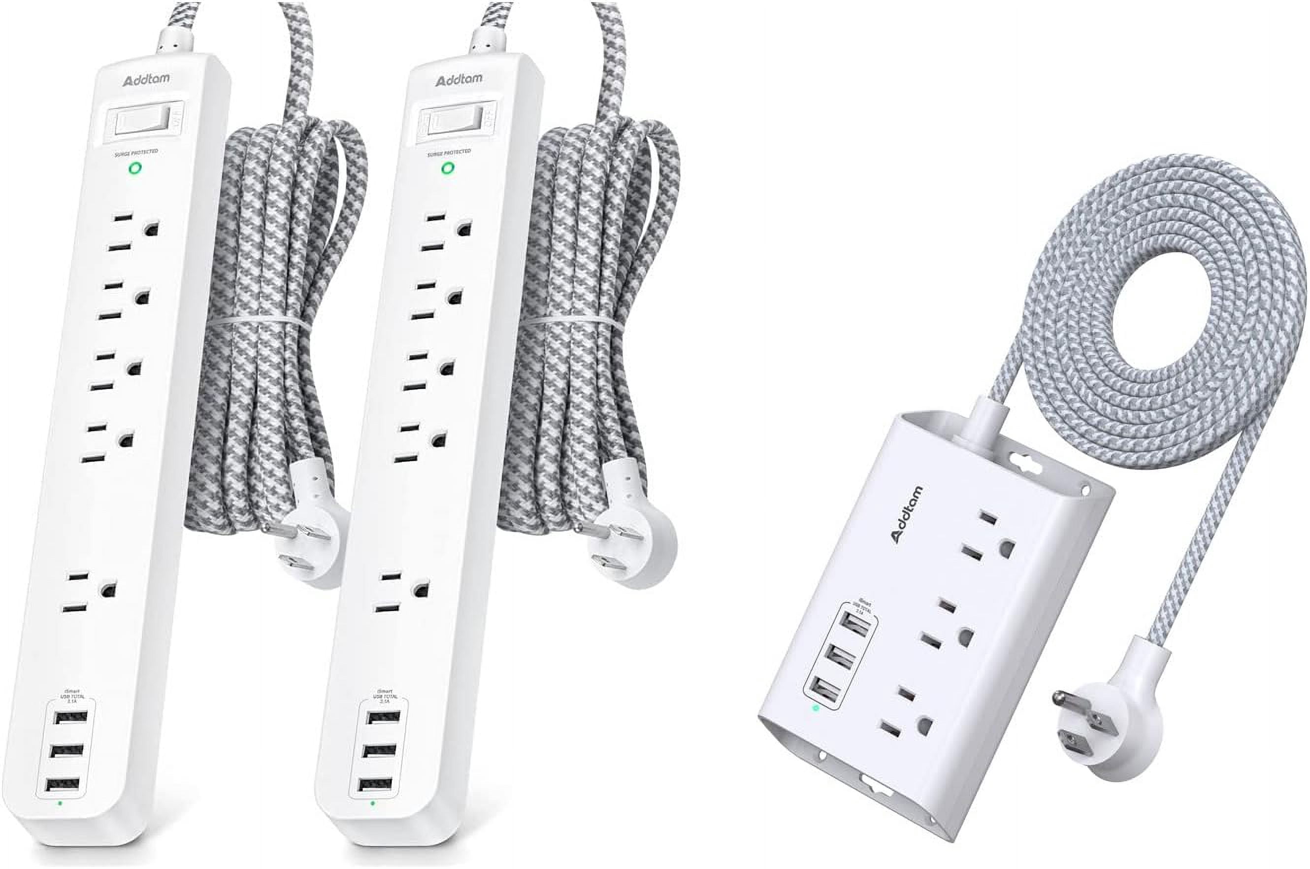 2 Pack Power Strip Surge Protector and Extension Cord with 3 USB Ports ...
