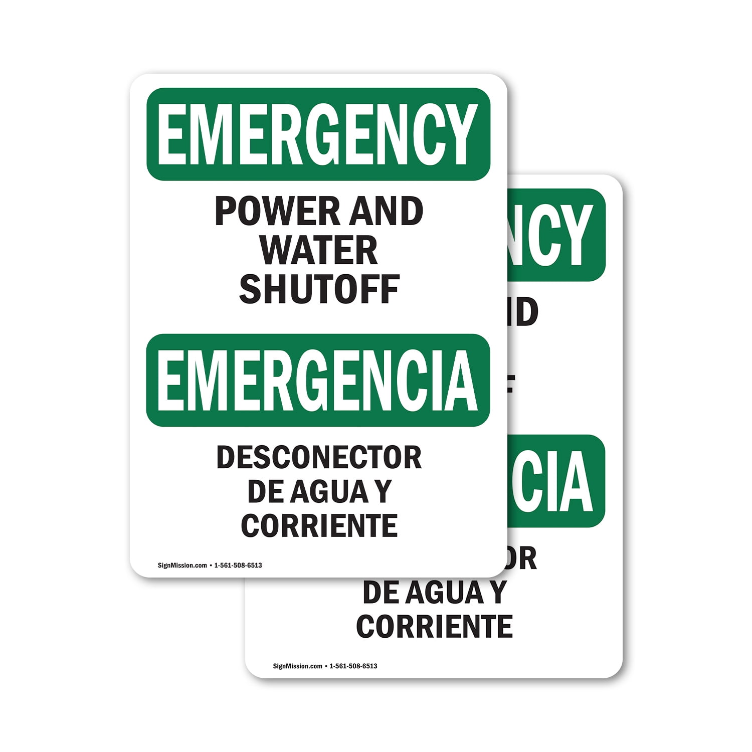(2 Pack) Power And Water Shutoff OSHA Emergency Sign 10 Inch X 14 Inch ...