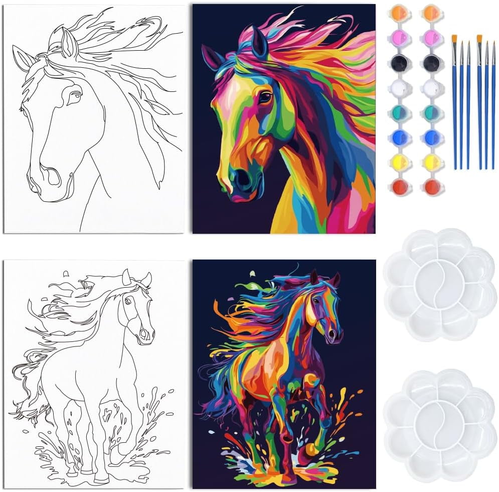 2 Pack Pre Drawn Canvas Colorful Horse Pre Printed Canvas Set 8x10 ...