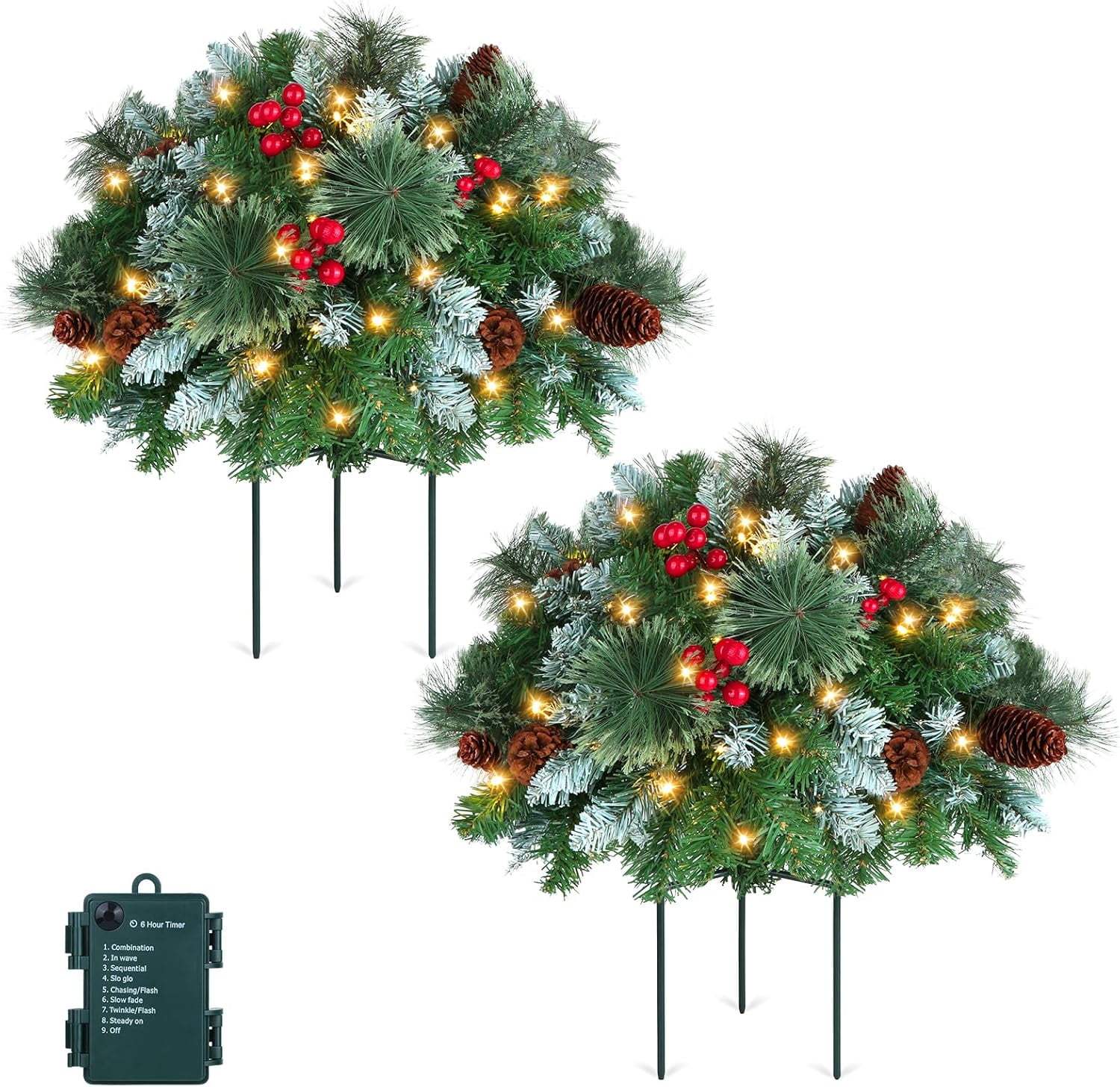 2 Pack Pre-Lit Artificial Christmas Tree Urn Filler, Lighted Christmas ...