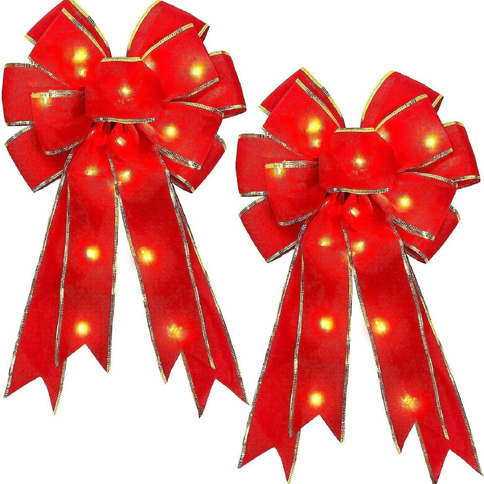 2 Pack Pre-Lit Red Christmas Bows 19.6"x11", Large LED Lighted Bows ...