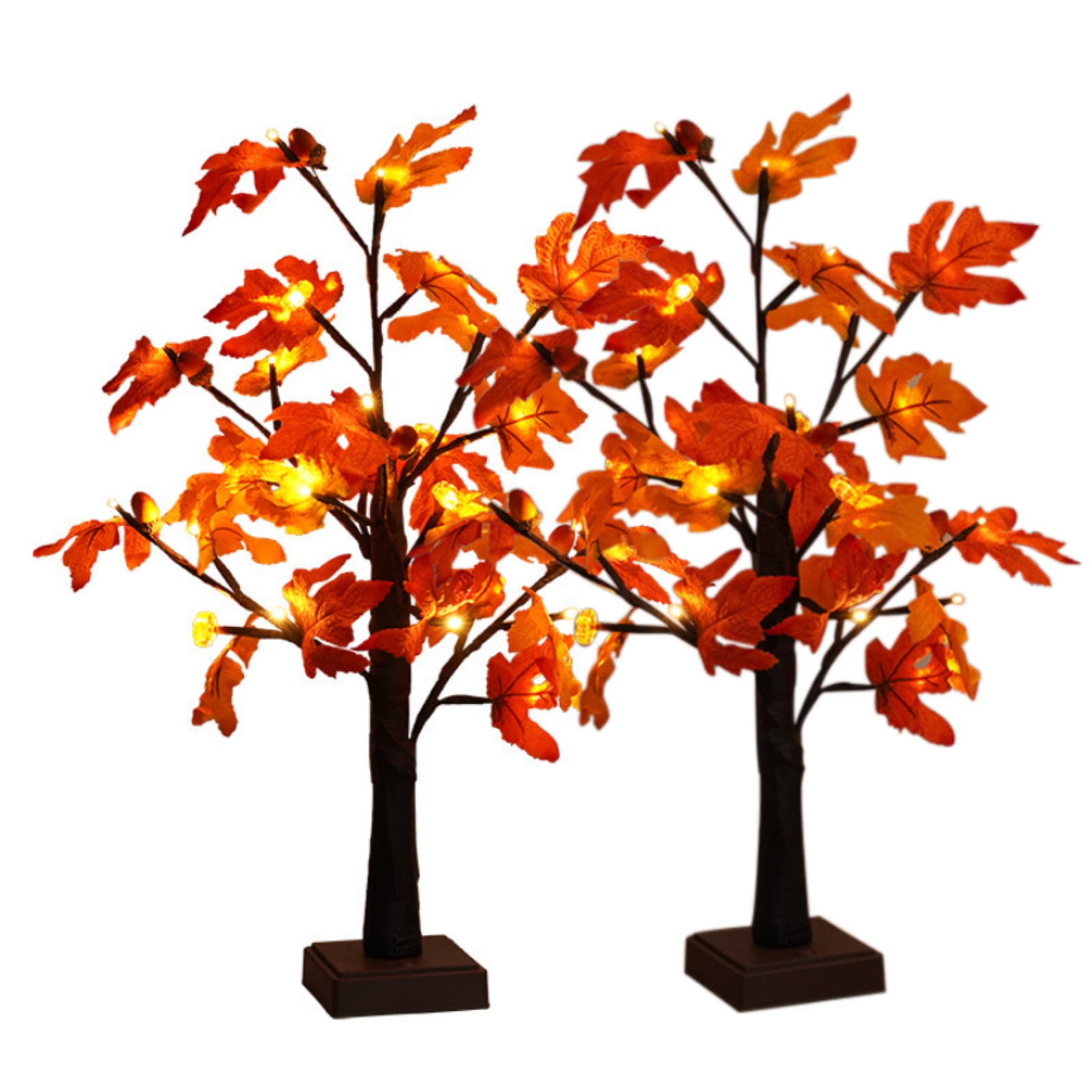 2 Pack Pre-lit Fall Maple Tree 18 Inch Timer Battery Operated Tabletop ...