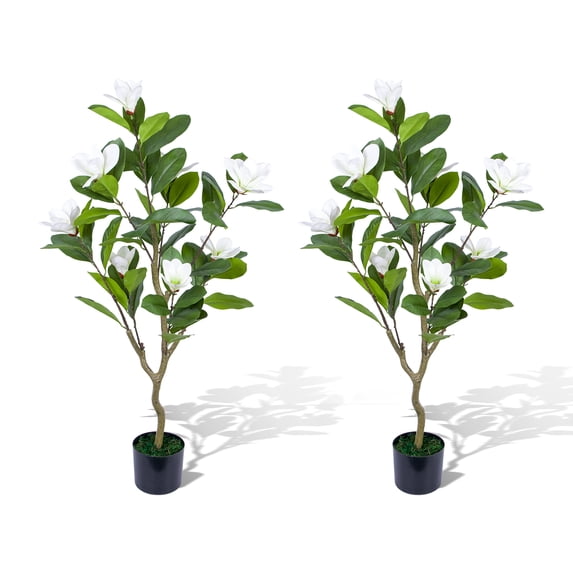 2 Pack Premium Artificial Magnolia Tree, 3.7ft(115cm) White Faux Plant ...