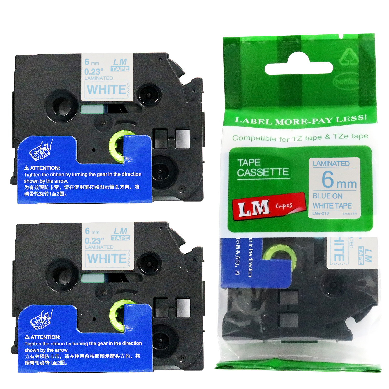 2/Pack - Premium Compatible with TZe-213 Blue on White 1/4 p-touch ...