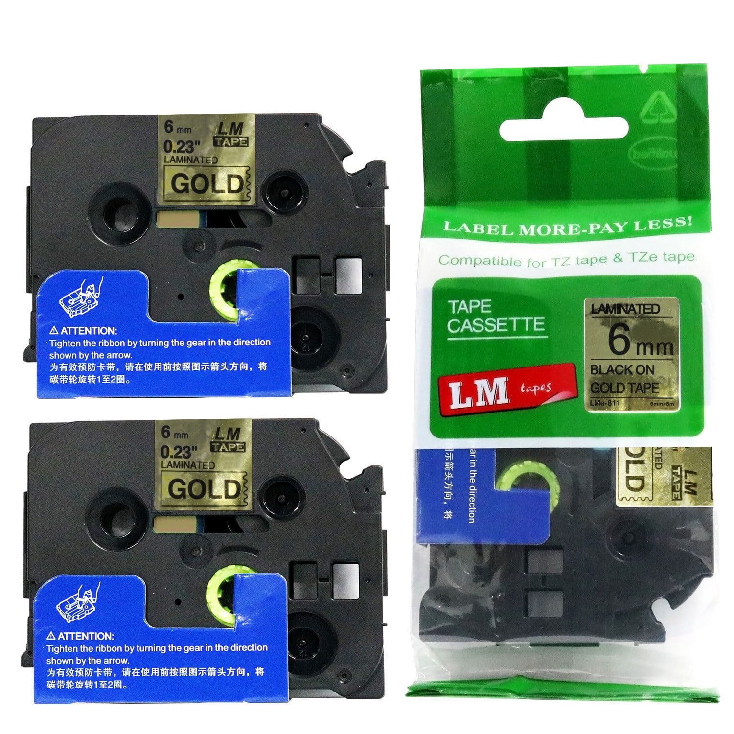 2/Pack - Premium Compatible with TZe-811 Black on Gold 1/4 p-touch ...