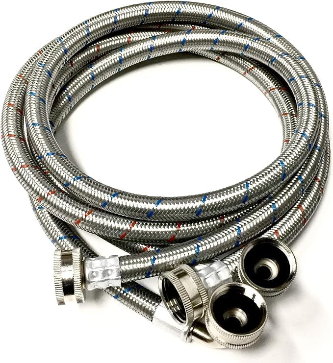 2-Pack Premium Stainless Steel Washing Machine Hoses - 4 FT No-Lead ...