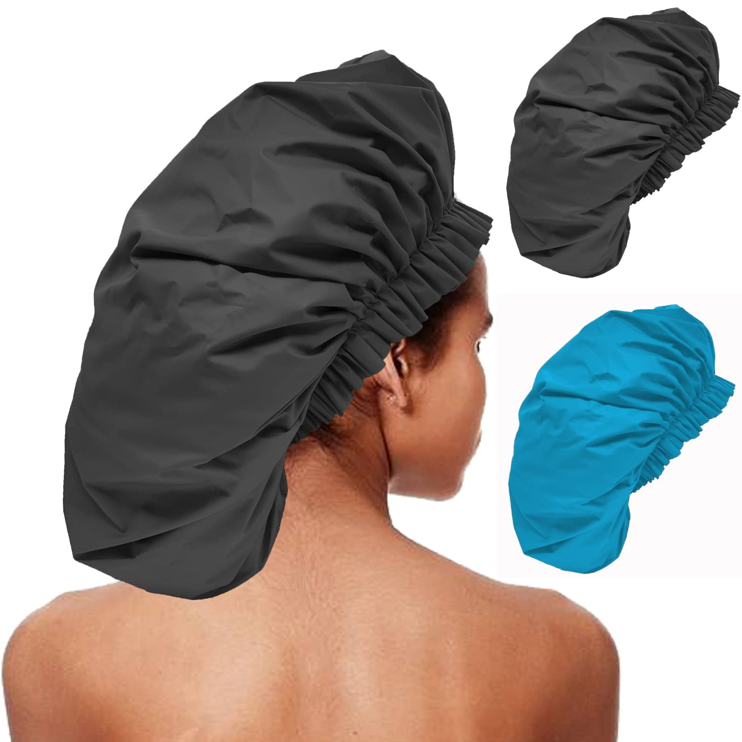 2 Pack Premium Super Jumbo Shower Cap Extra Large Waterproof And